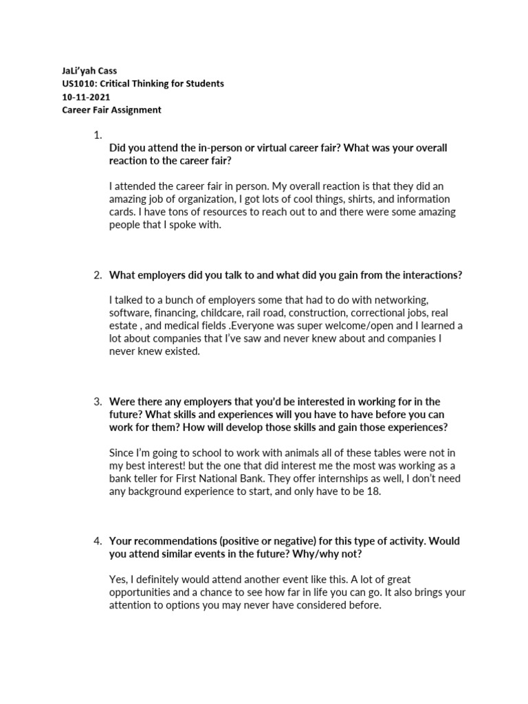 Career Fair Assignment | PDF | Internship | Job Hunting