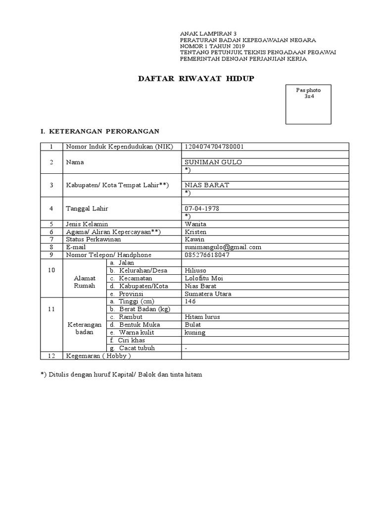 Format DAFTAR RIWAYAT HIDUP PPPK | PDF