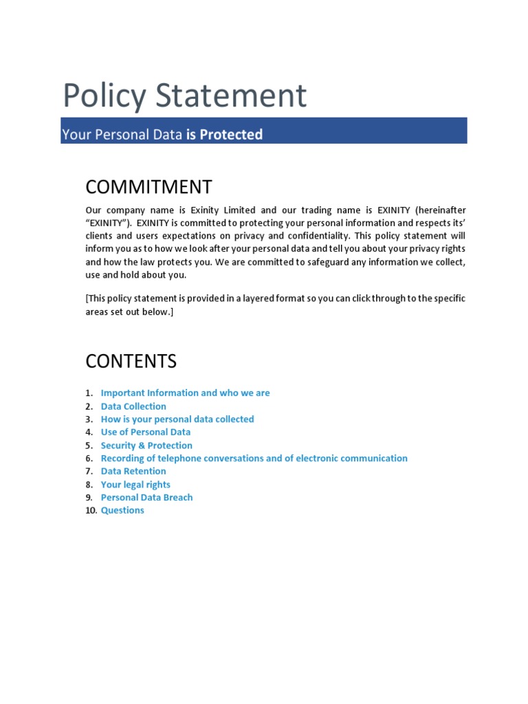 Policy Statement - Exinity LTD - EXINITY Brand - V1 | PDF | Http Cookie ...