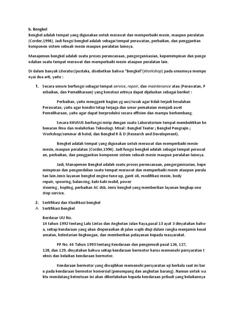 Pengertian Bengkel | PDF