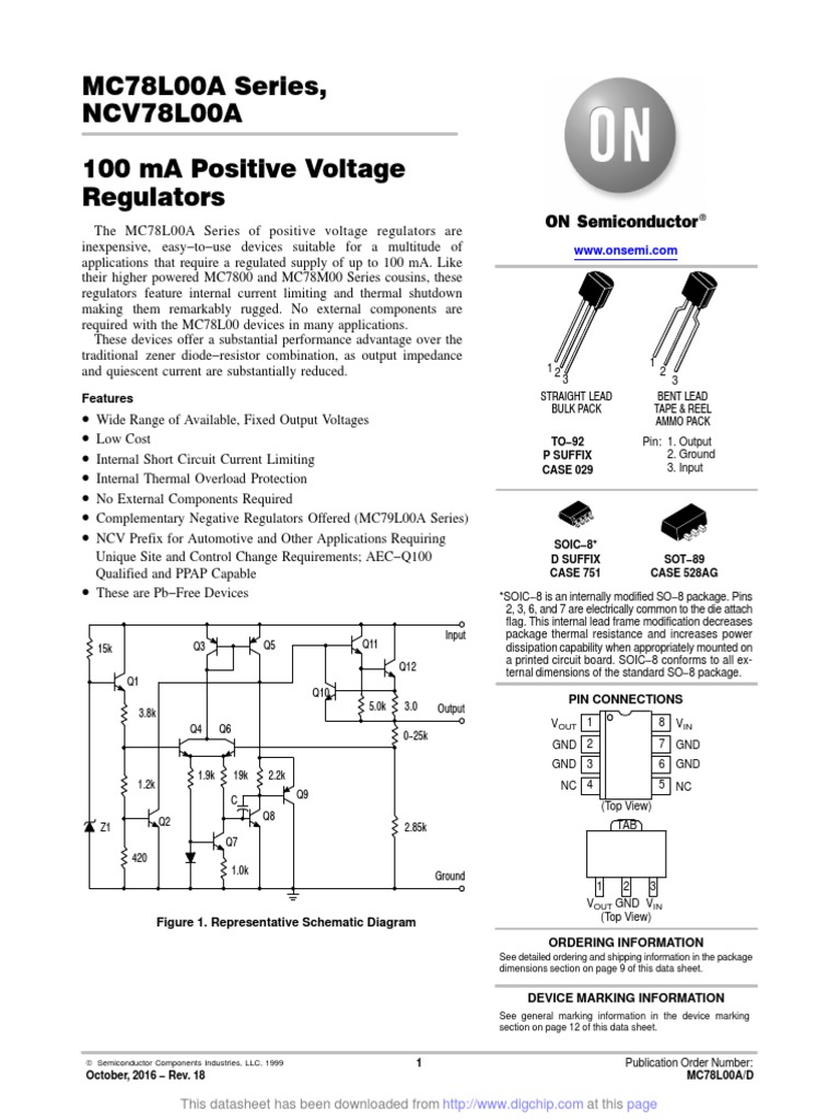 MC78L00A Series, NCV78L00A 100 Ma Positive Voltage Regulators | PDF ...