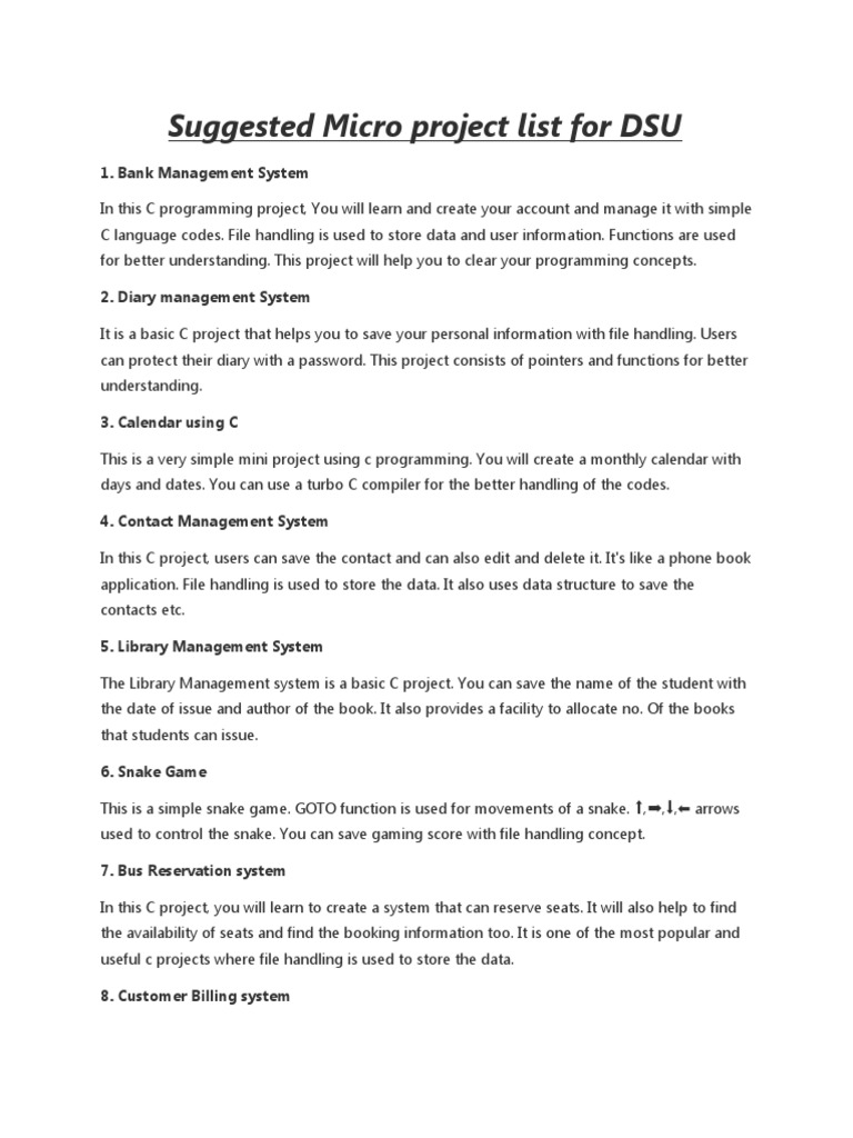 Suggested Micro Project List For DSU | PDF | Computer File | Information Technology