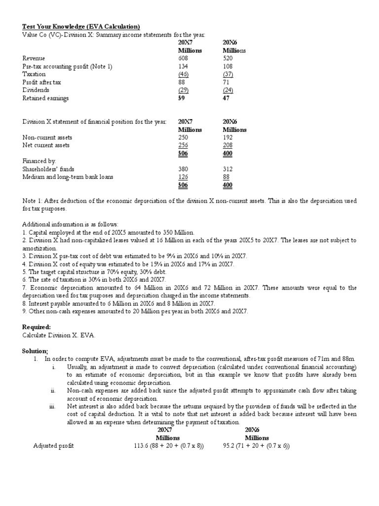 EVA Calculation for Division X | PDF | Depreciation | Taxes