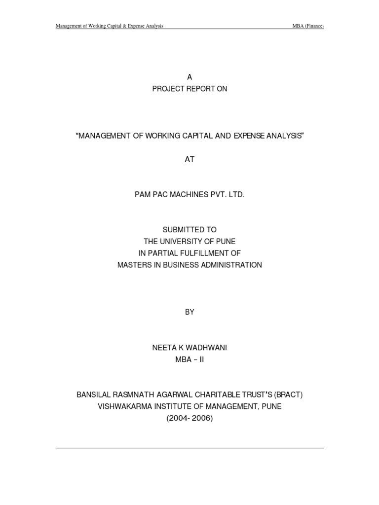 MBA Finance Projects | PDF | Working Capital | Business
