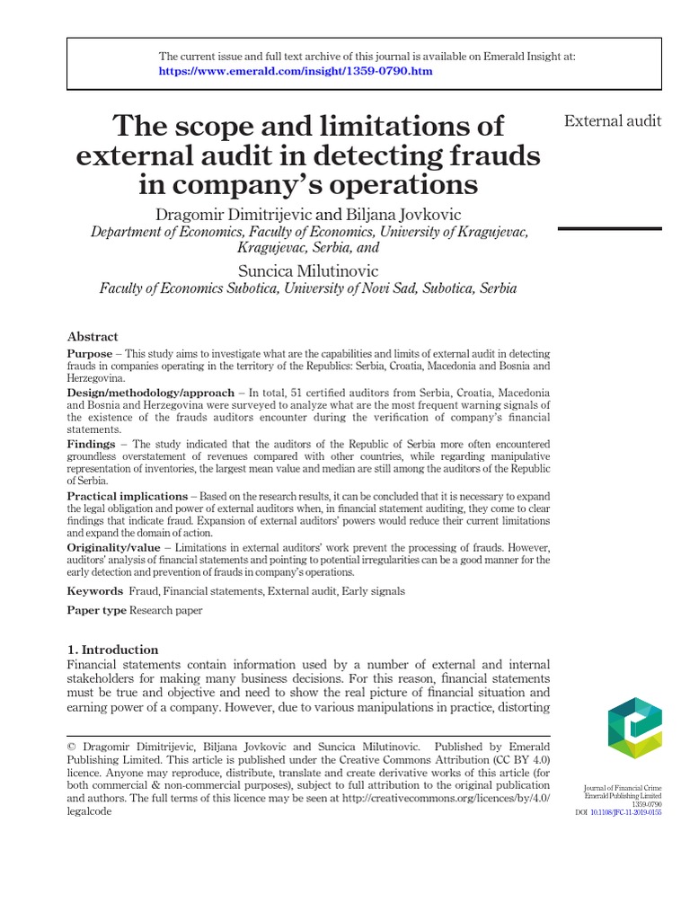 The Scope and Limitations of External Audit in Detecting Frauds in ...