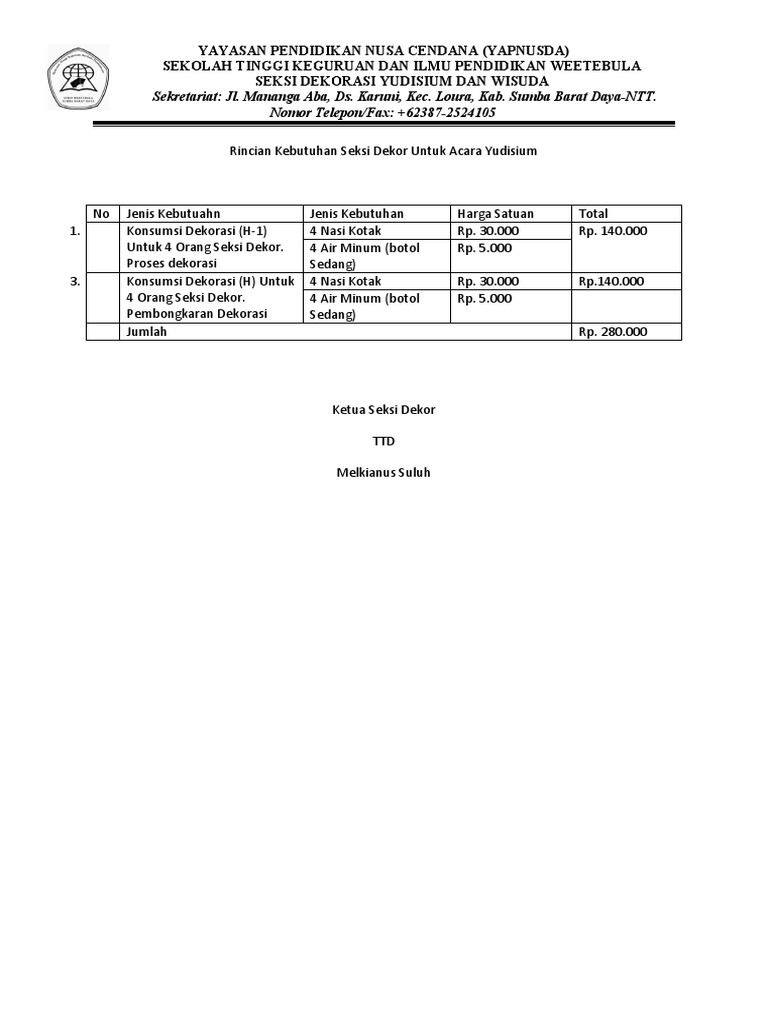 Rincian Kebutuhan Seksi Dekor Untuk Acara Yudisium | PDF