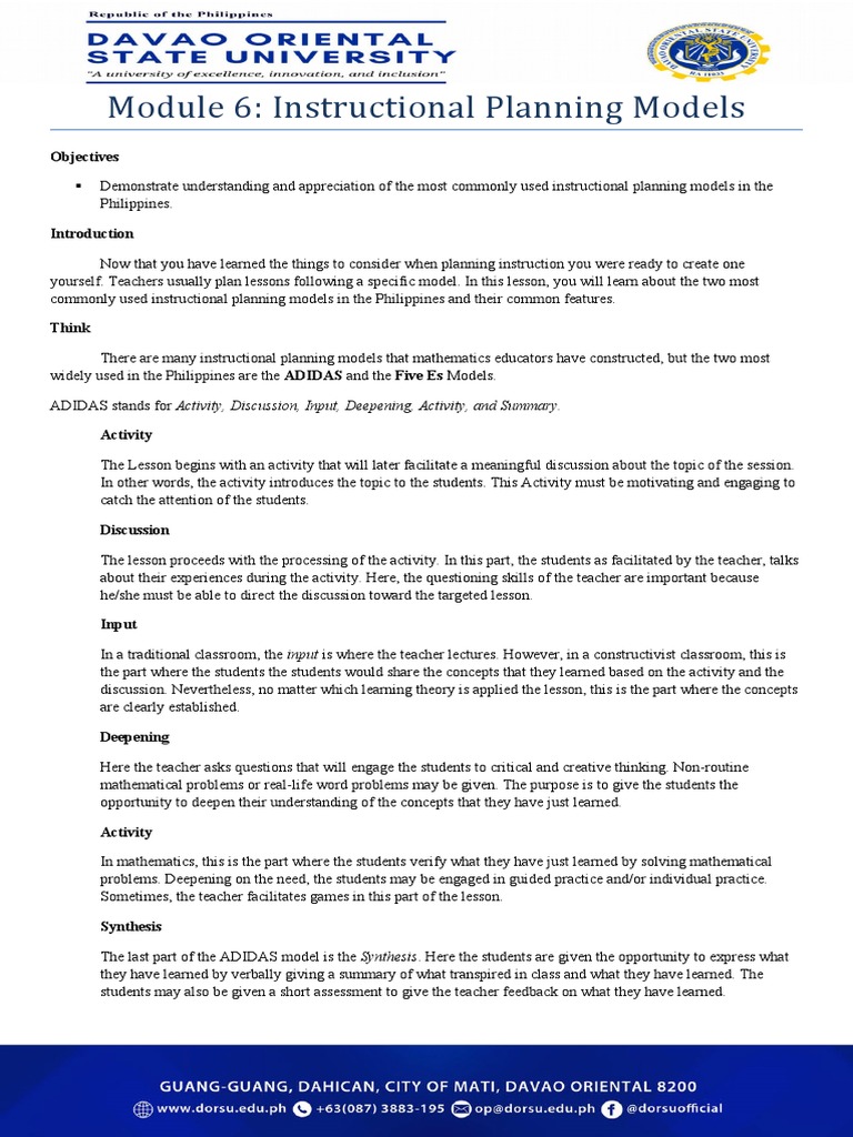 Module 6 Instructional Planning Models | PDF | Teachers | Lesson Plan
