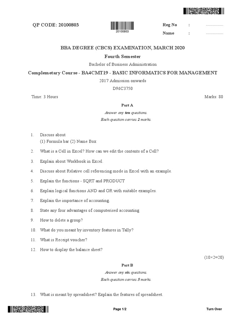 Basic Informatics For Management - March 2020 | PDF | Microsoft Excel ...