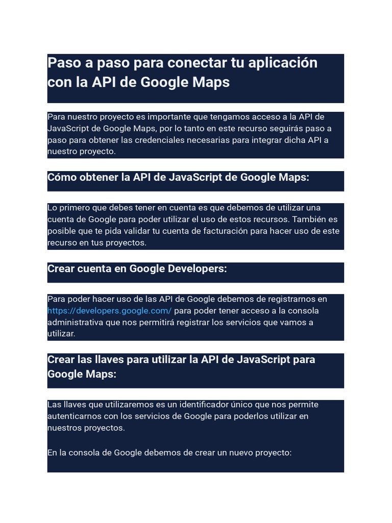 Paso A Paso para Conectar Tu Aplicación Con La API de Google Maps | PDF ...
