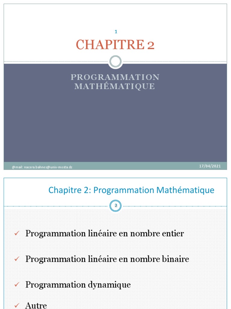 Chapitre 2 - Modeles Mathématiques | PDF | Programmation dynamique ...