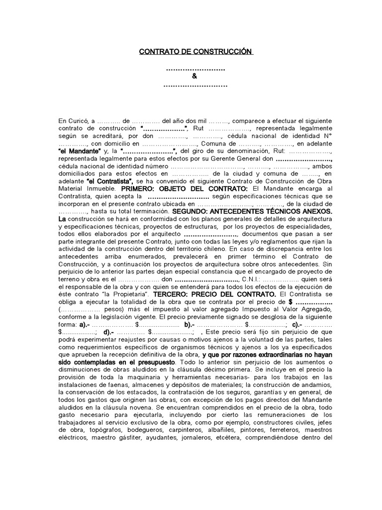 Contrato de Construccion (Modelo) | PDF | Derecho laboral | Presupuesto