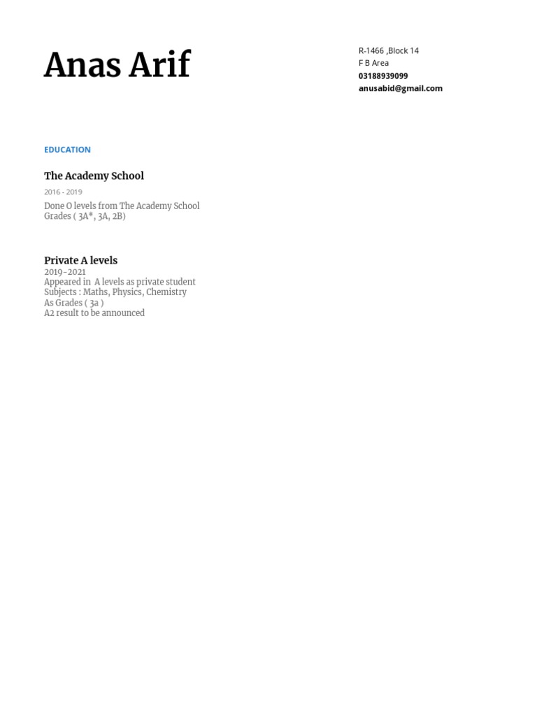 Anas Arif: The Academy School | PDF