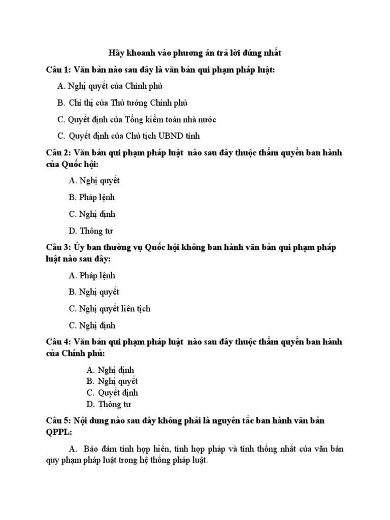 trắc nghiệm VBQPPL | PDF