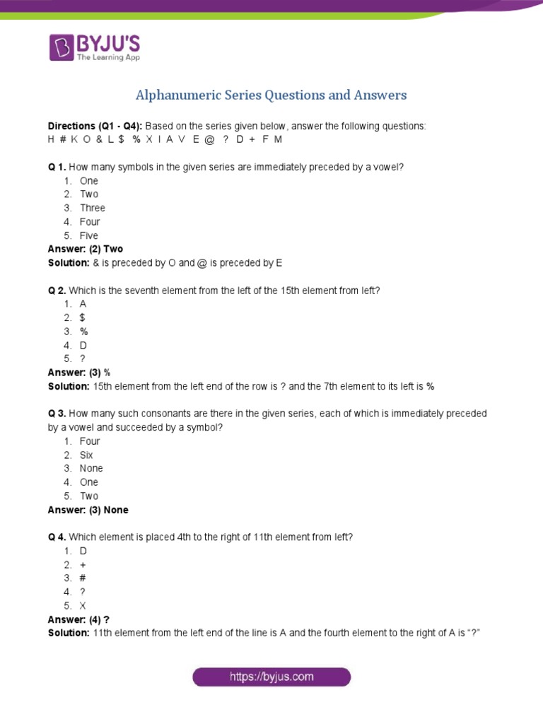 Alphanumeric Series Questions and Answers | PDF | Human Throat ...