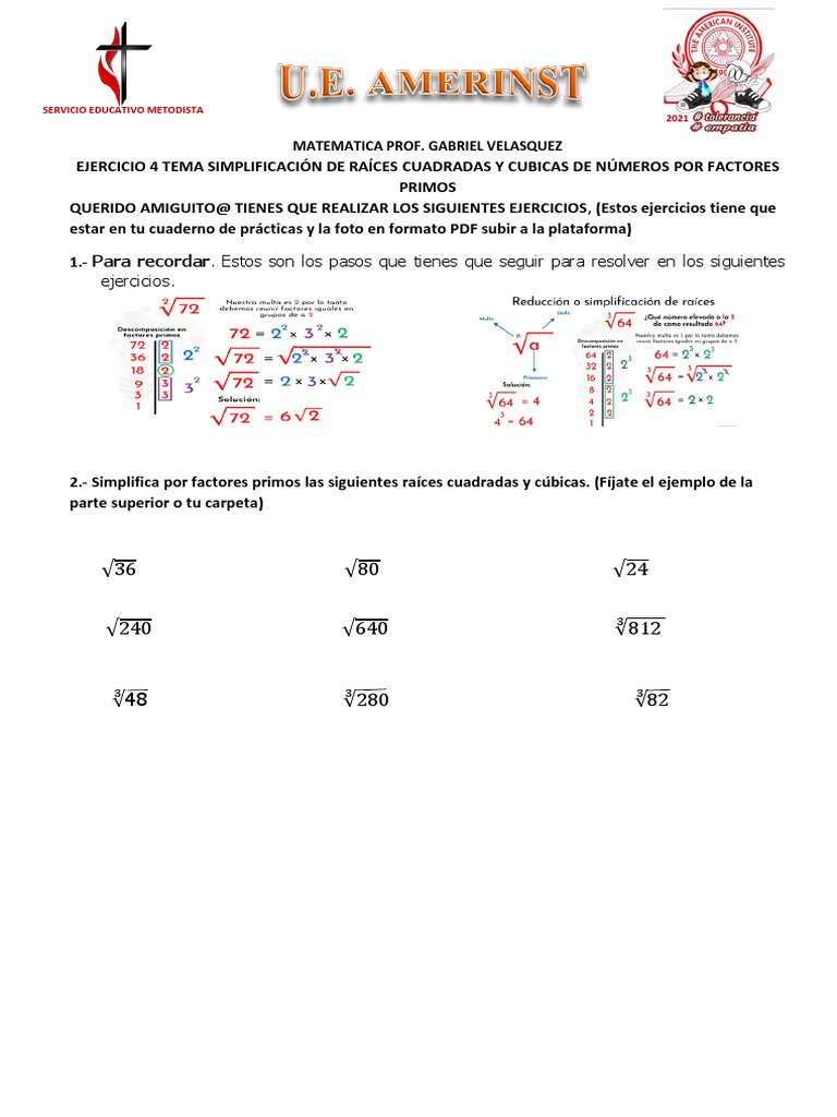 Ejercicio N 4 Simplificacion de Raiz Cuadrada y Cubica | PDF