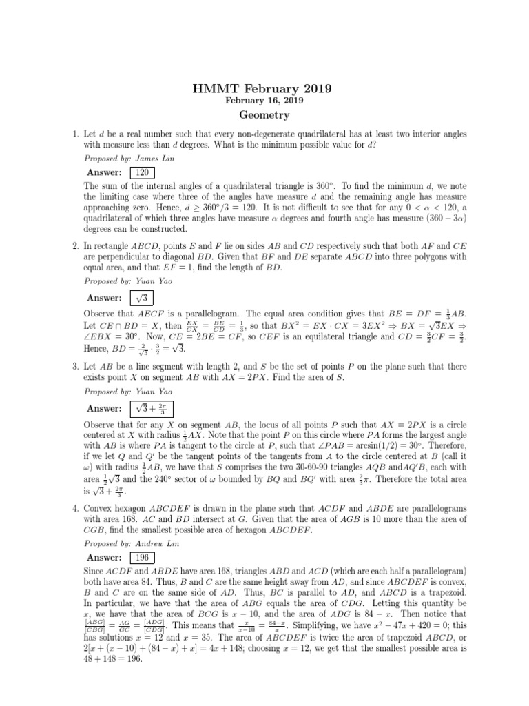 HMMT February 2019: Geometry | Download Free PDF | Triangle | Area