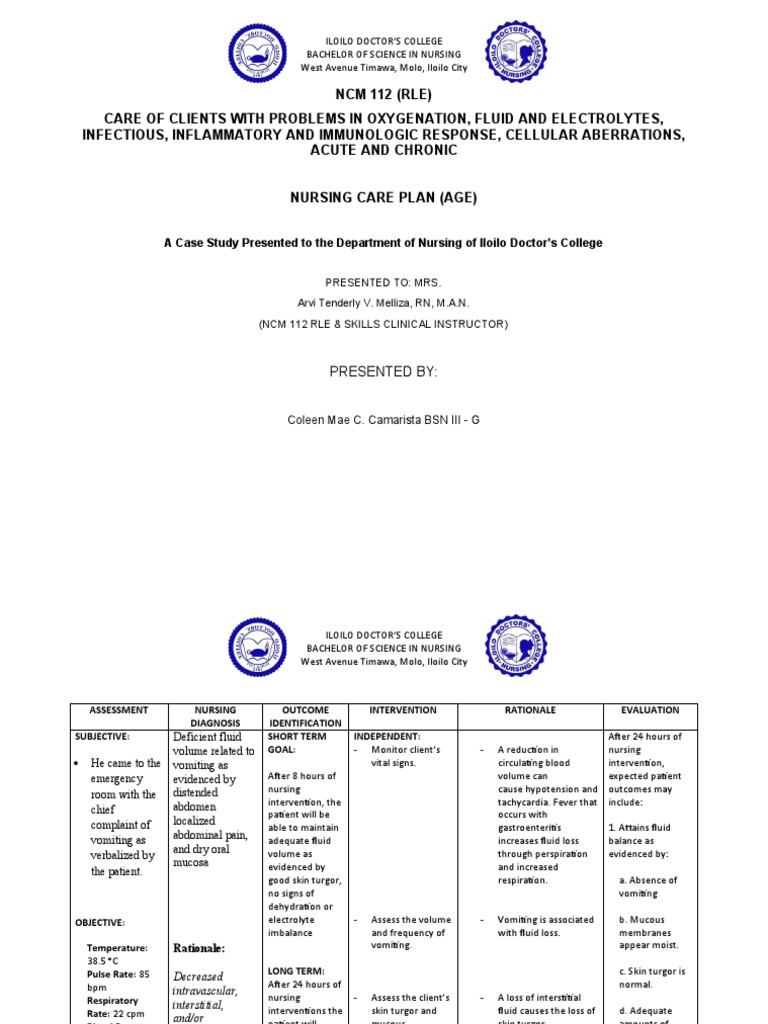 CAMARISTACM - NCP (AGE) (Deficient Fluid Volume) | PDF | Dehydration ...