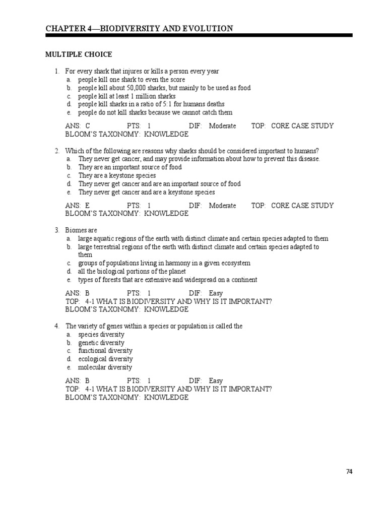 Chapter 4-Biodiversity and Evolution: Multiple Choice | PDF | Evolution ...