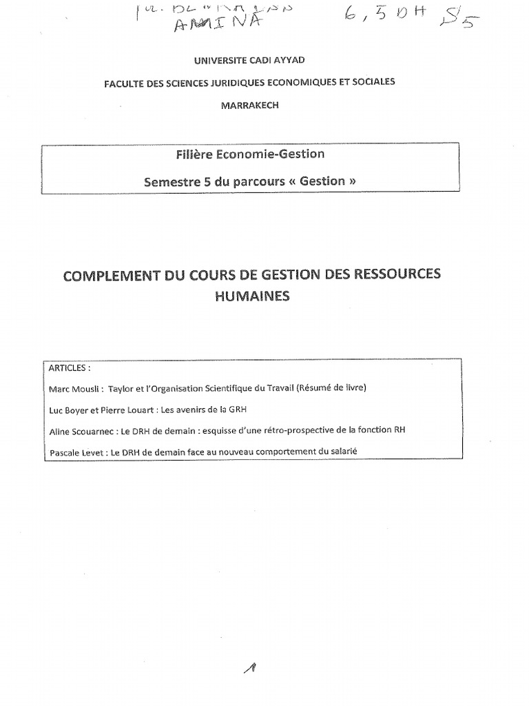 GRH AMINA BENRAISS Complément Du Cour 8.50 | PDF