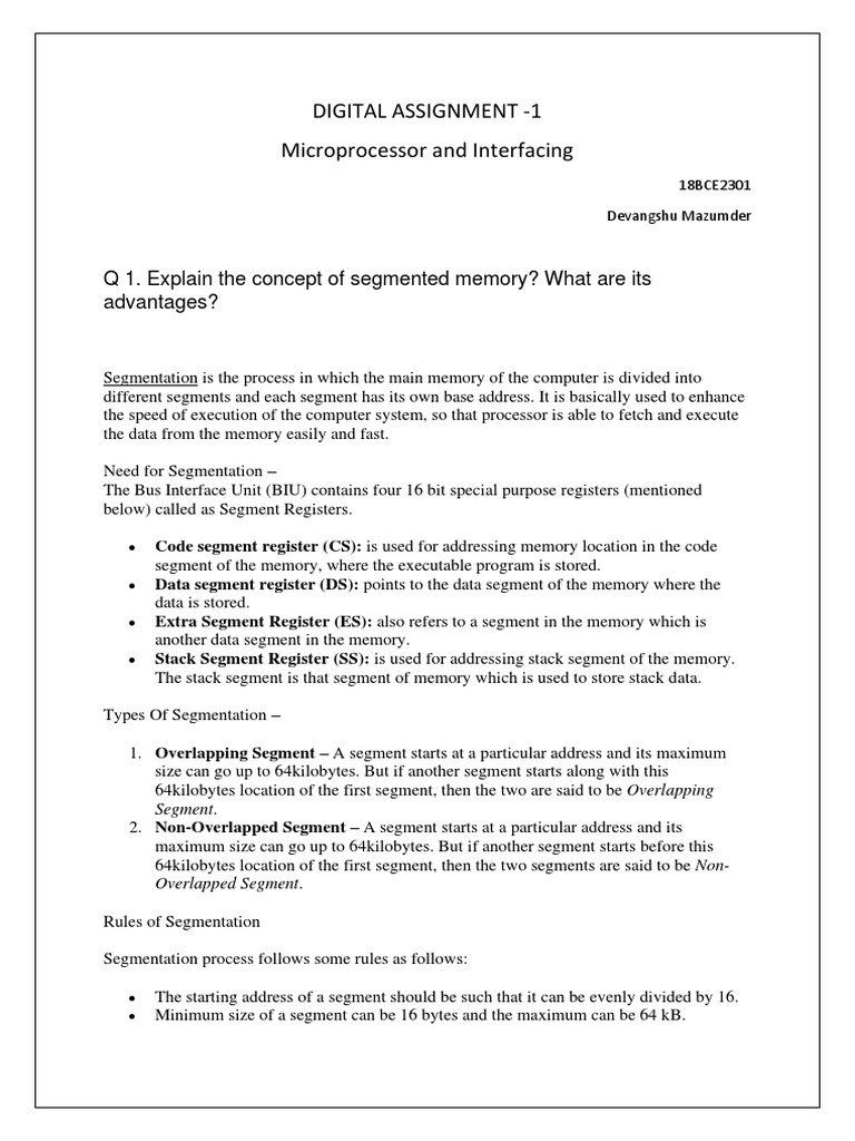 Digital Assignment 1 Microprocessor And Interfacing Pdf Pointer Computer Programming