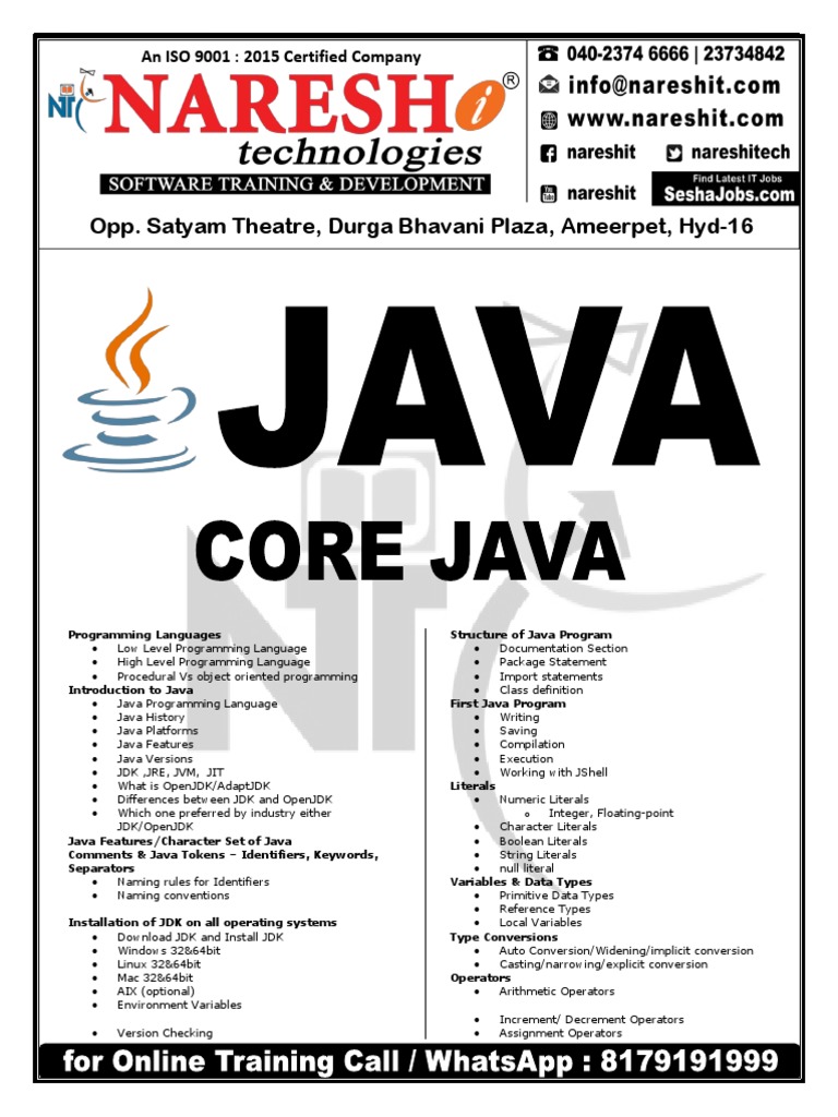 Core Java Content NareshIT | PDF | Java (Programming Language) | Method ...