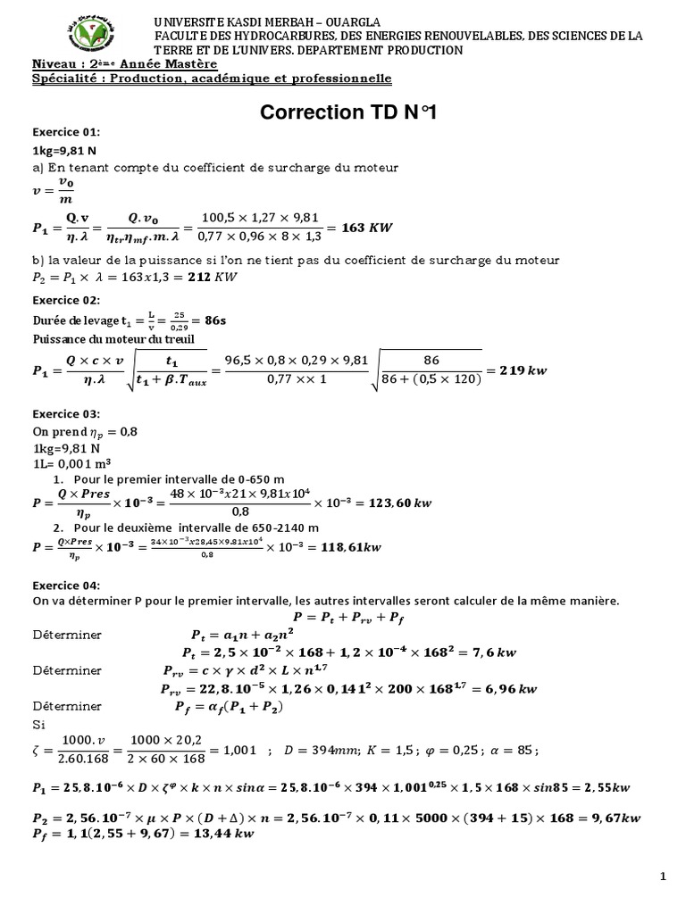 Correction TD Equpement 2021 | PDF | Puissance (physique) | Grandeur ...