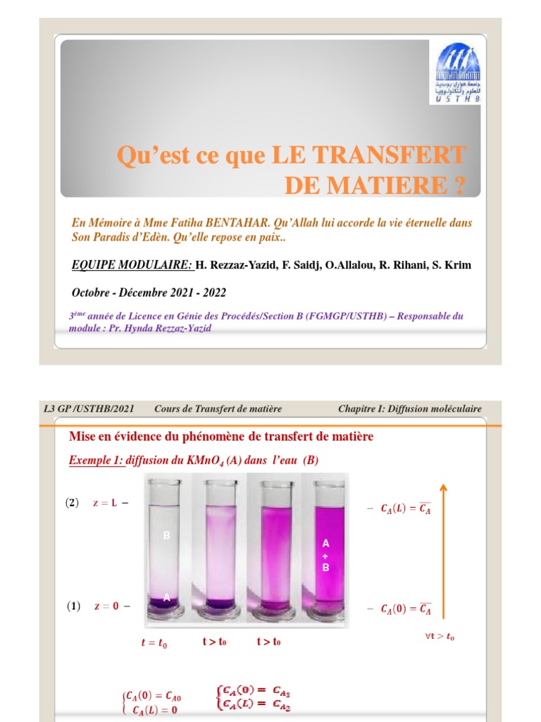 Introduction au Transfert de Matière | PDF | La diffusion ...