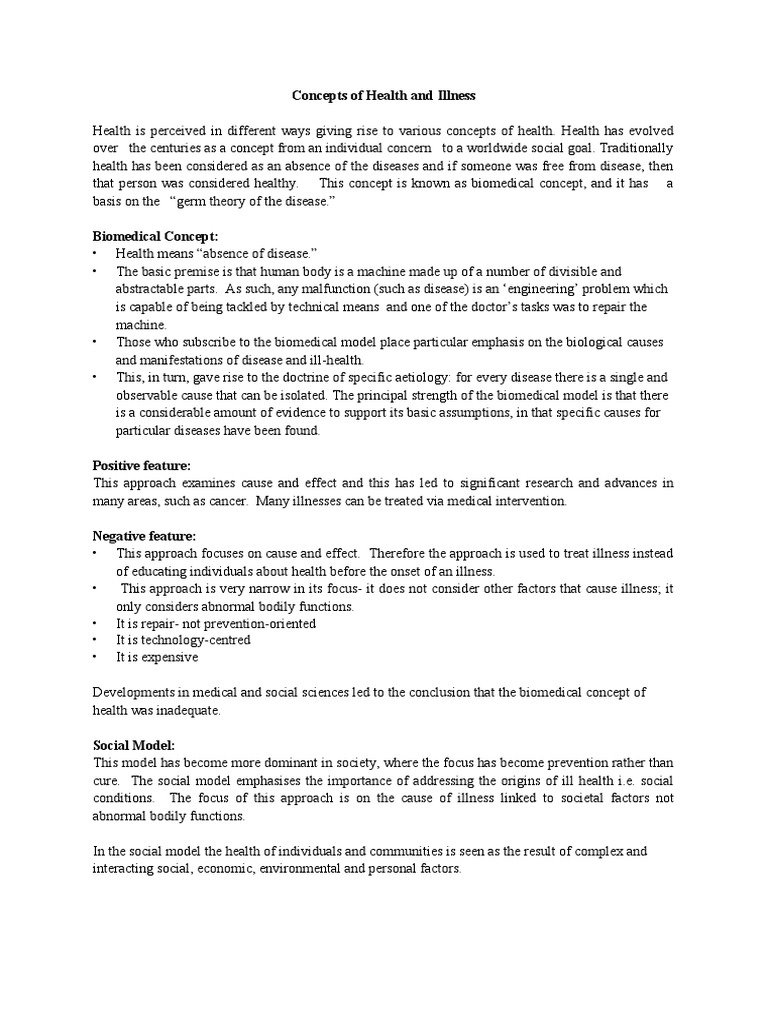 Concepts of Health and Illness Notes | PDF | Lifestyle (Sociology ...