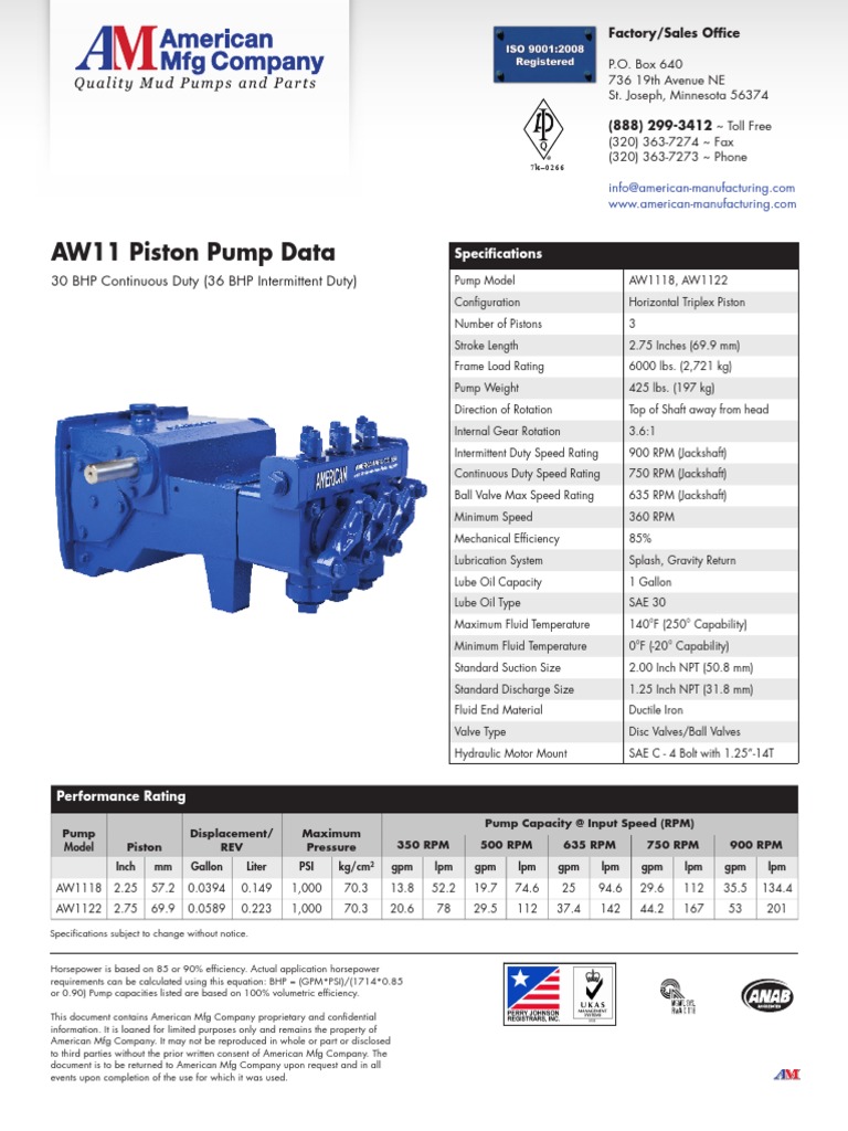 BBA - Lodo - American MFG Aw1122 Parts Book | PDF | Pump | Piston