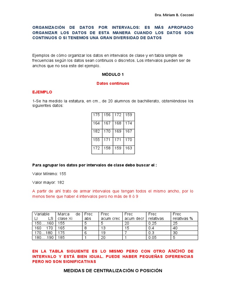 Organización de datos continuos y discretos mediante intervalos de ...