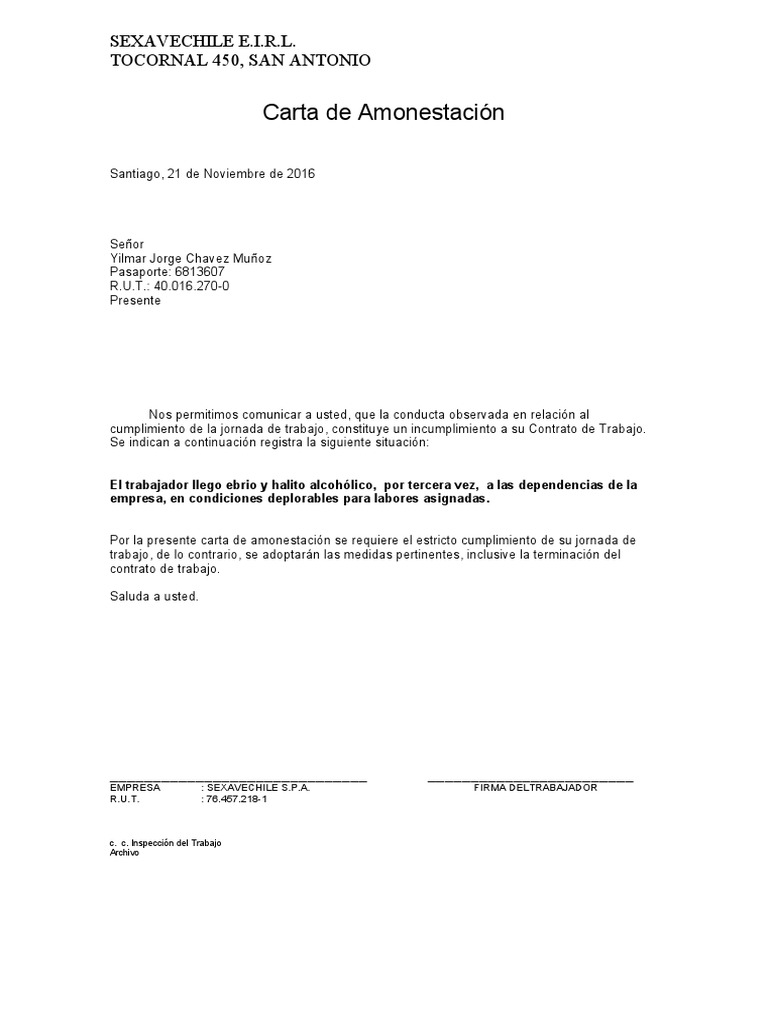 Carta de Amonestacion | PDF