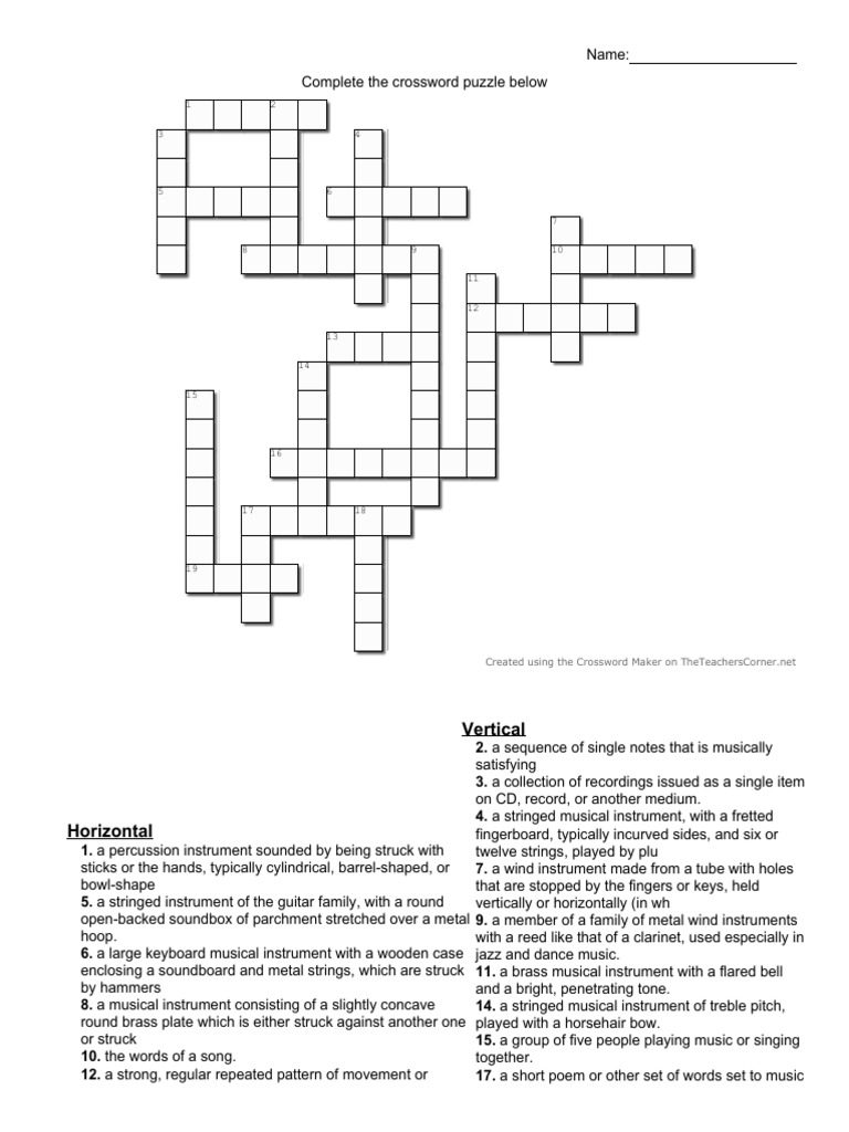 Crossword Puzzle: Musical Terms | PDF | String Instruments | Musical ...