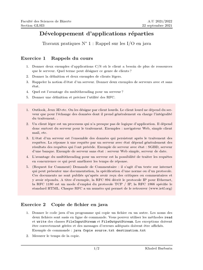 tp1 Corr | PDF | Serveur (Informatique) | Java (Langage de programmation)