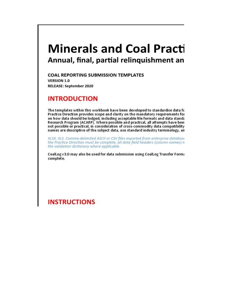 Data Submission Template Coal | PDF | Comma Separated Values
