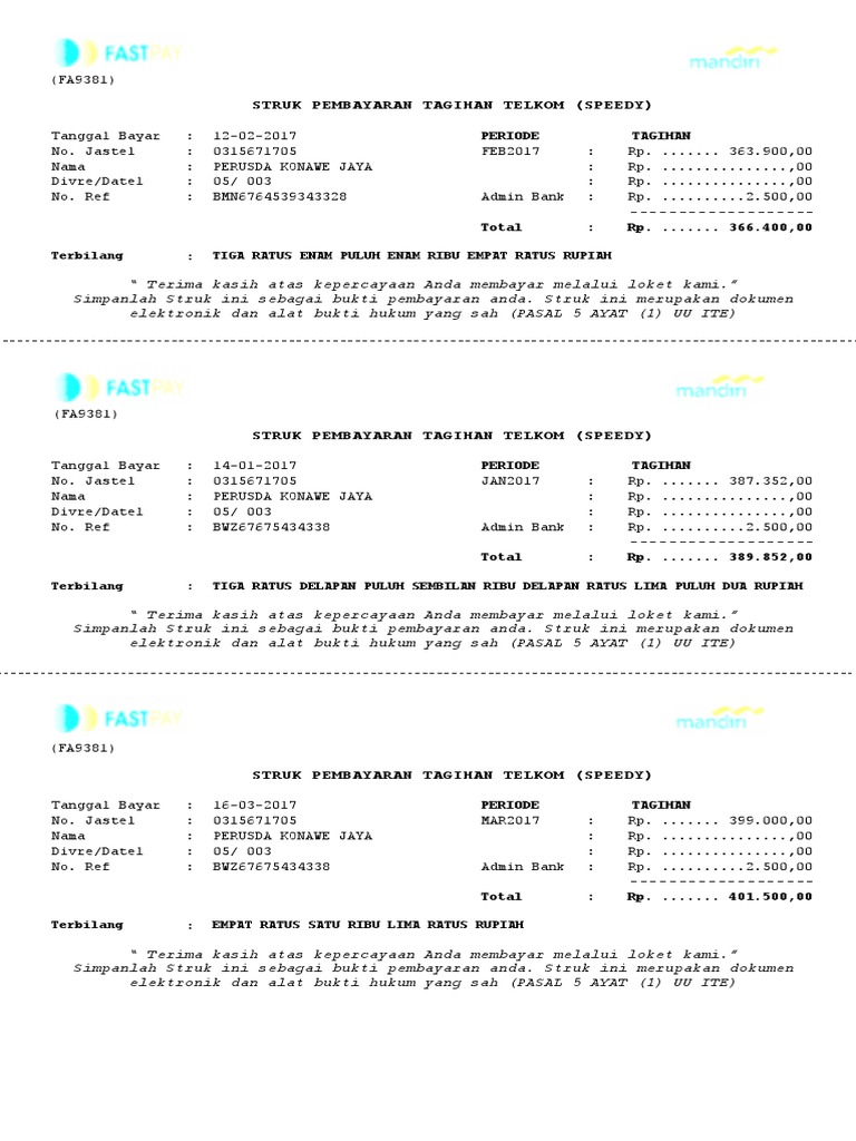 Struk Pembayaran Tagihan Telkom Jan Mardocx Compress | PDF