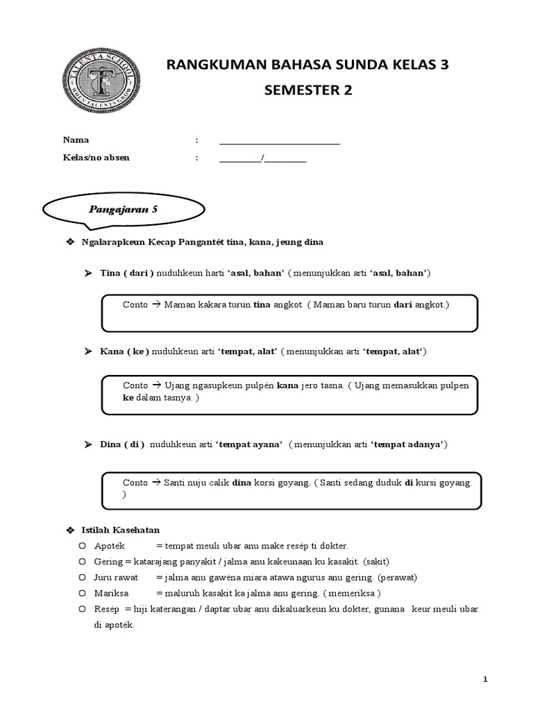 Rangkuman Bahasa Sunda Kelas 3 Semester 2 | PDF
