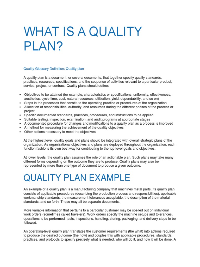 Asq What Is A Quality Plan | PDF | Quality Assurance | Business