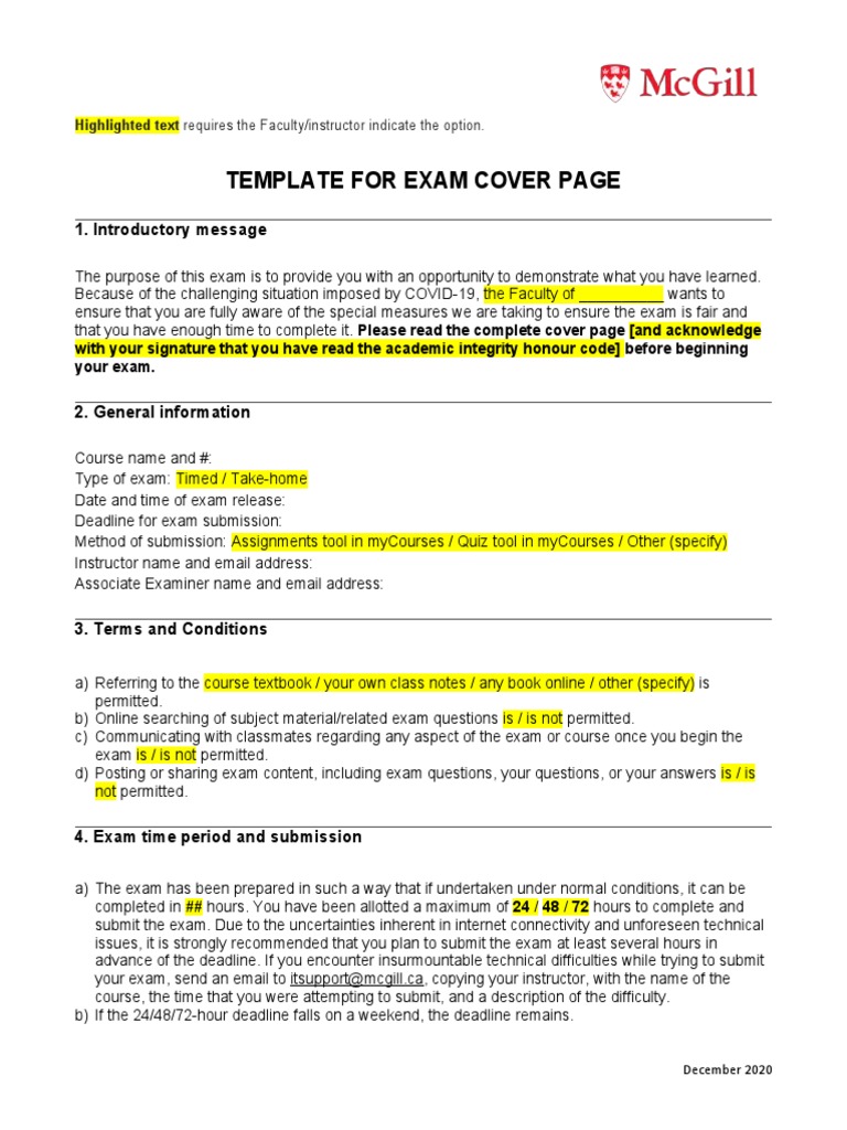 Template For Exam Cover Page: 1. Introductory Message | PDF | Test ...