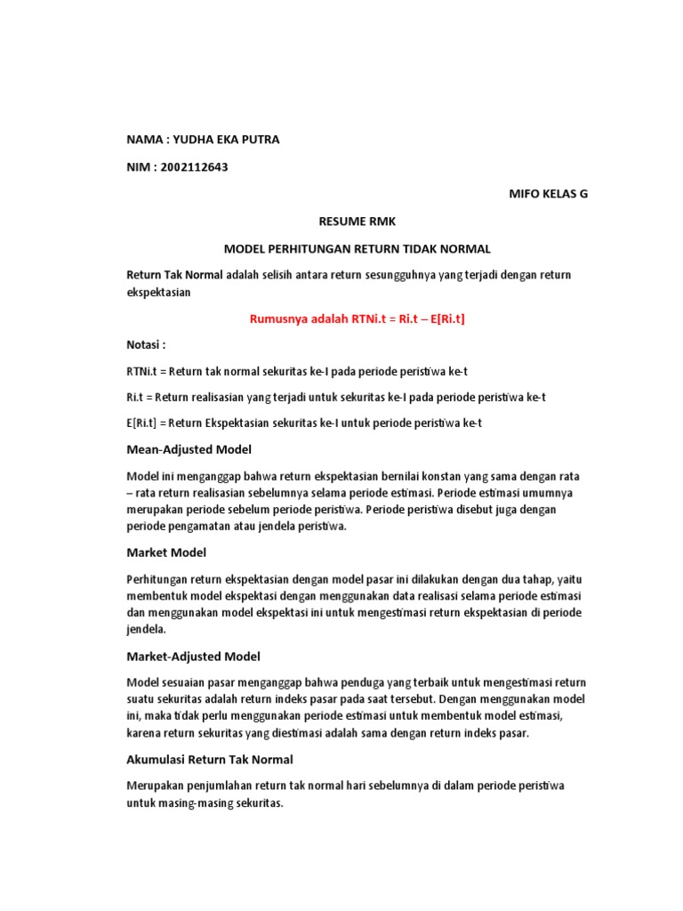 RMK Mifo Return Tak Normal | PDF