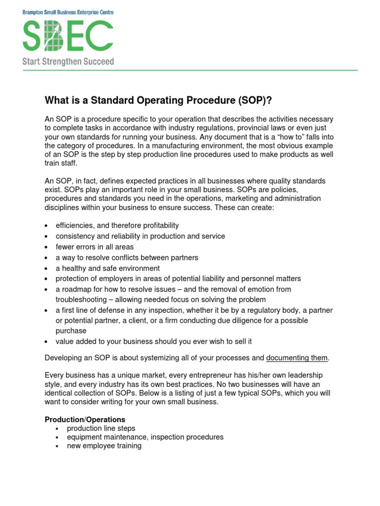 What Is A Standard Operating Procedure (SOP) | PDF