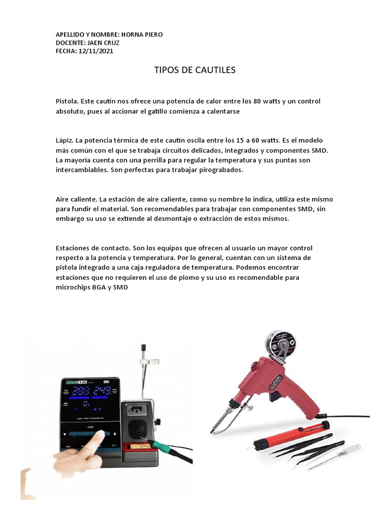 Los diferentes tipos de cautines y sus usos | PDF