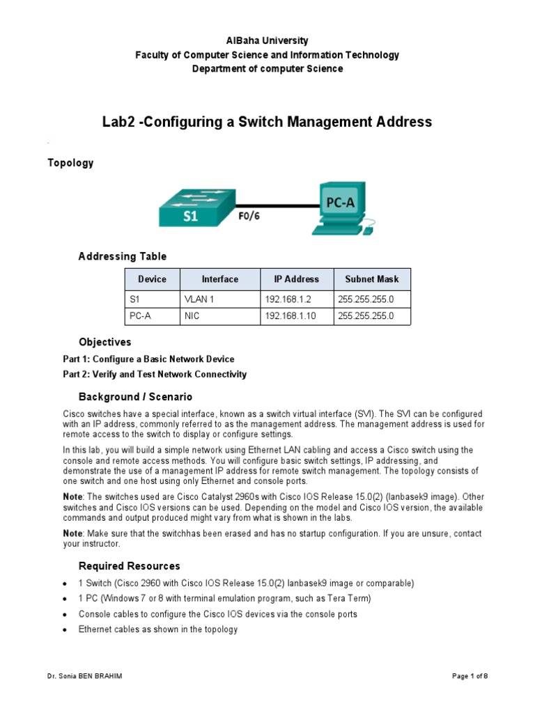 Lab2 Configuring A Switch Management Address ILM | PDF | Computer ...