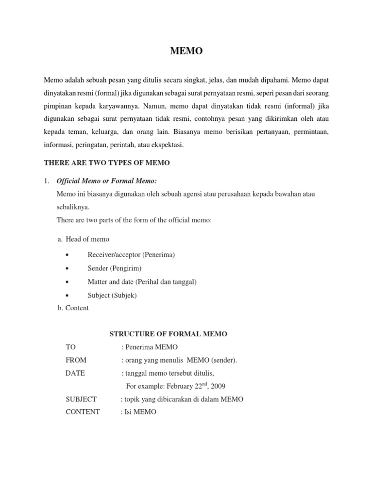 Jenis dan Struktur Memo Resmi dan Tidak Resmi | PDF | Memasak, Makanan ...