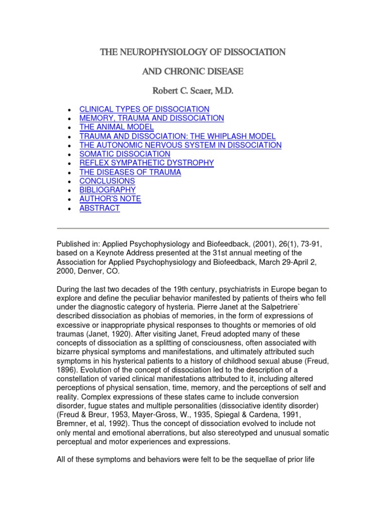 The Neurophysiology of Dissociation | PDF | Dissociation (Psychology ...