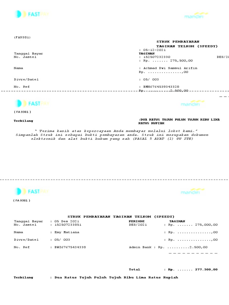 Struk Pembayaran Tagihan Telkom Jan Mardocx PDF Free | PDF ...
