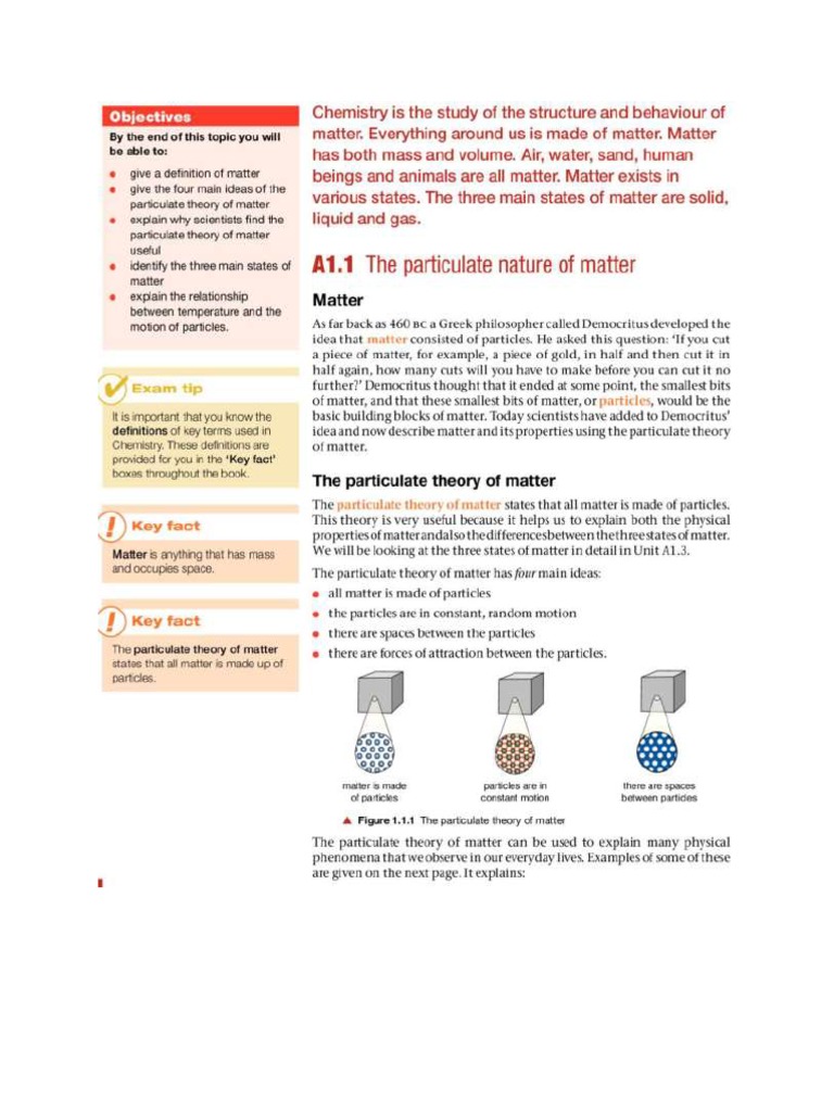 Particulate Theory of Matter and Its Supporting Evidence Textbook Notes ...