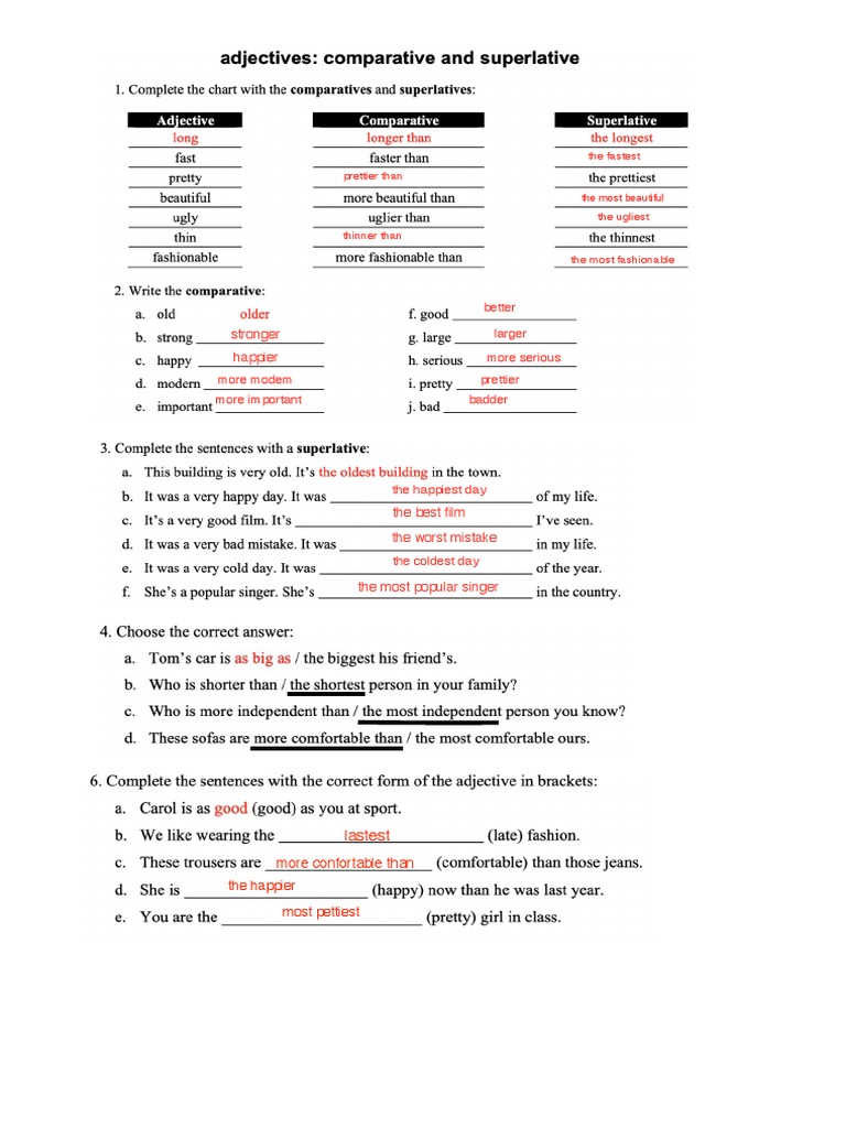 Comparatives and Superlatives Worksheet | PDF
