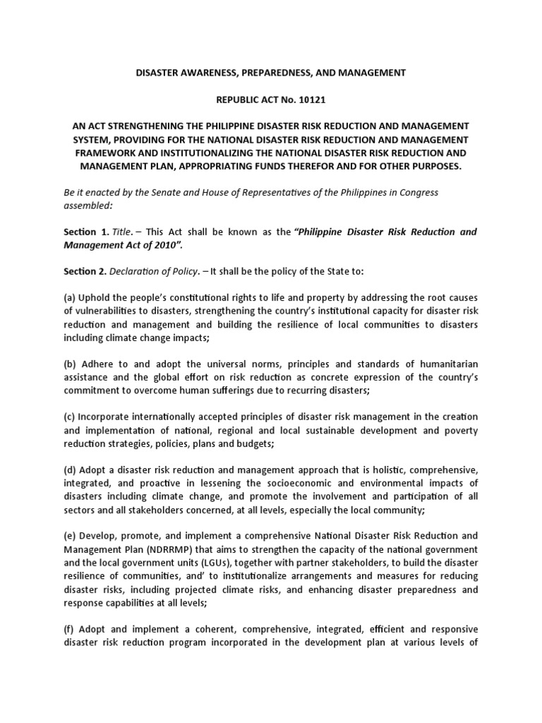 Disaster Awareness Preparedness and Management | PDF | Disaster Risk ...
