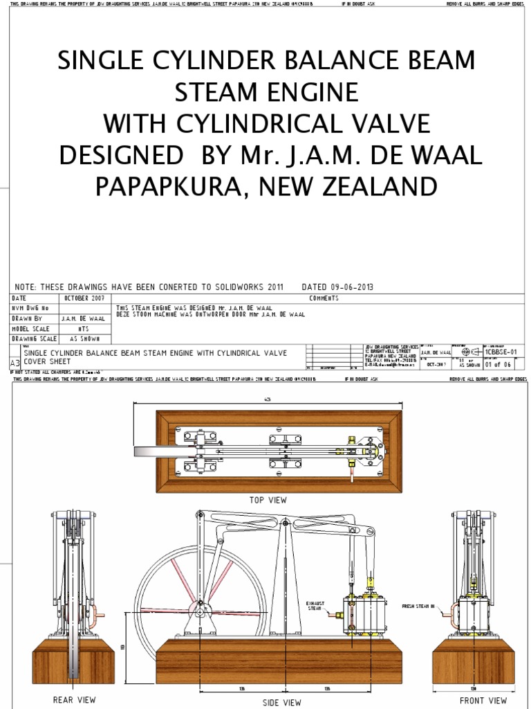 Engineering Drawings for a Single Cylinder Balance Beam Steam Engine ...