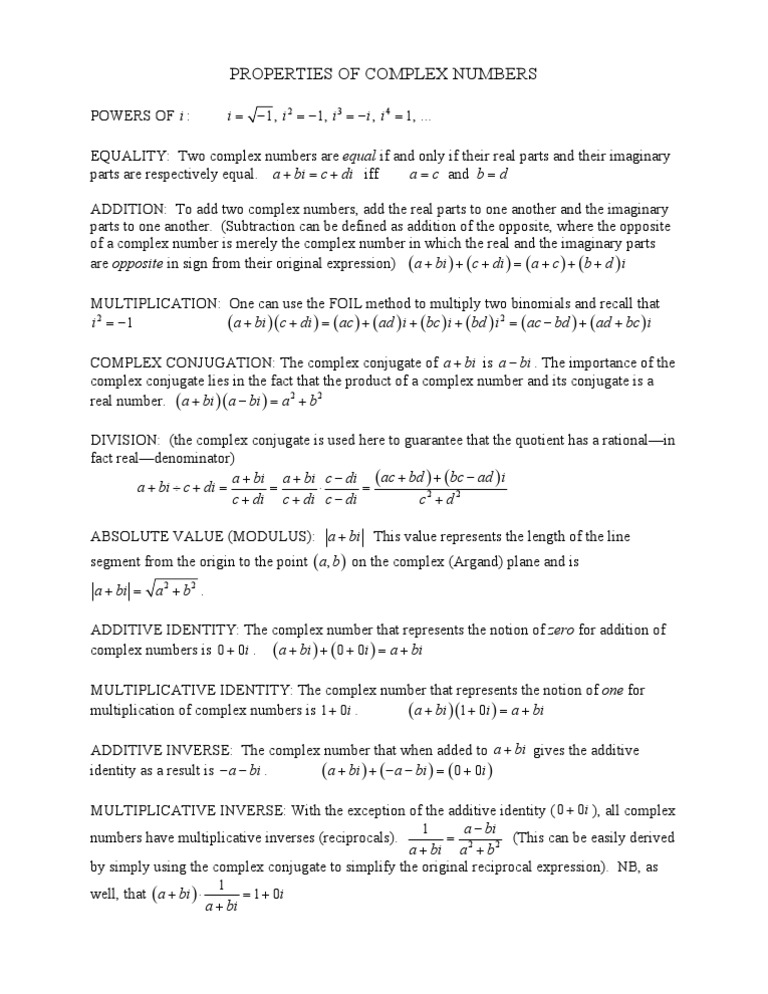 Properties of Complex Numbers Explained | PDF | Complex Number ...